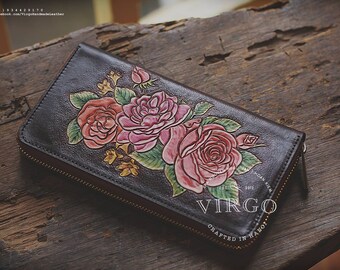 Red Roses Hand Tooled/carved Wallet for Women | Etsy
