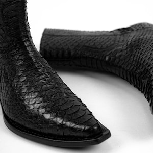 Handmade Men's Black Python Leather Santiago Lukas Boots Cuban Heel ...