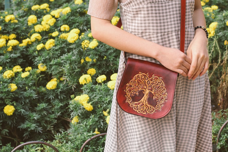 Tree of Life Cross Body Hand Carved Bag, Custom Handmade Leather Bag ...
