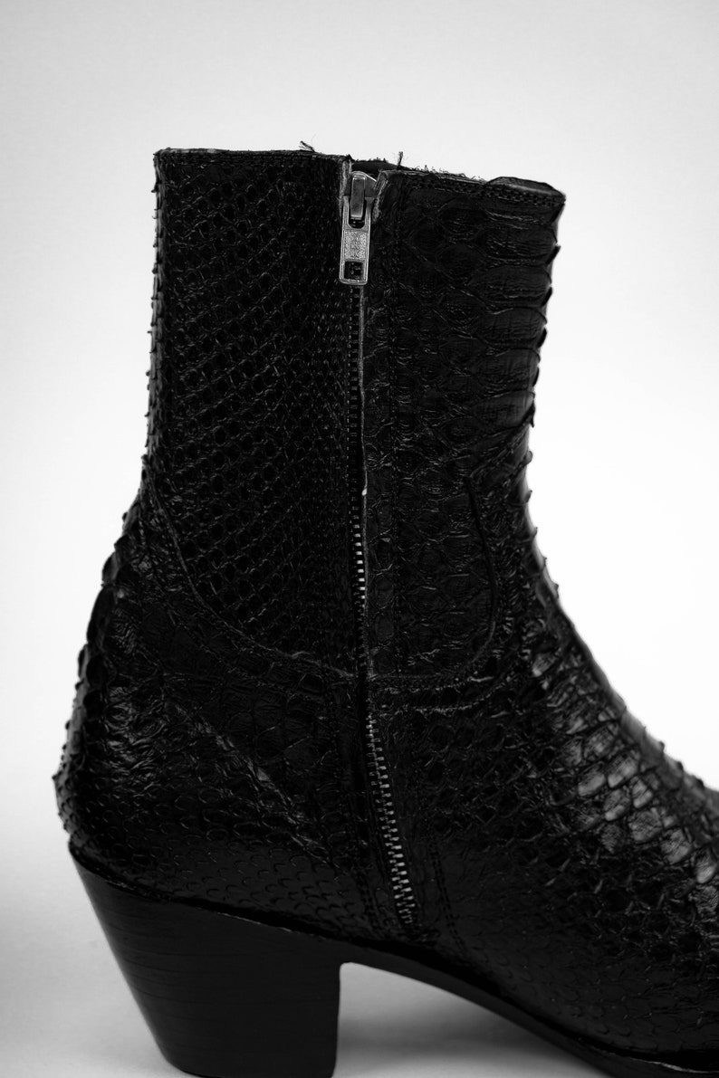 Handmade Men's Black Python Leather Santiago Lukas Boots Cuban Heel ...
