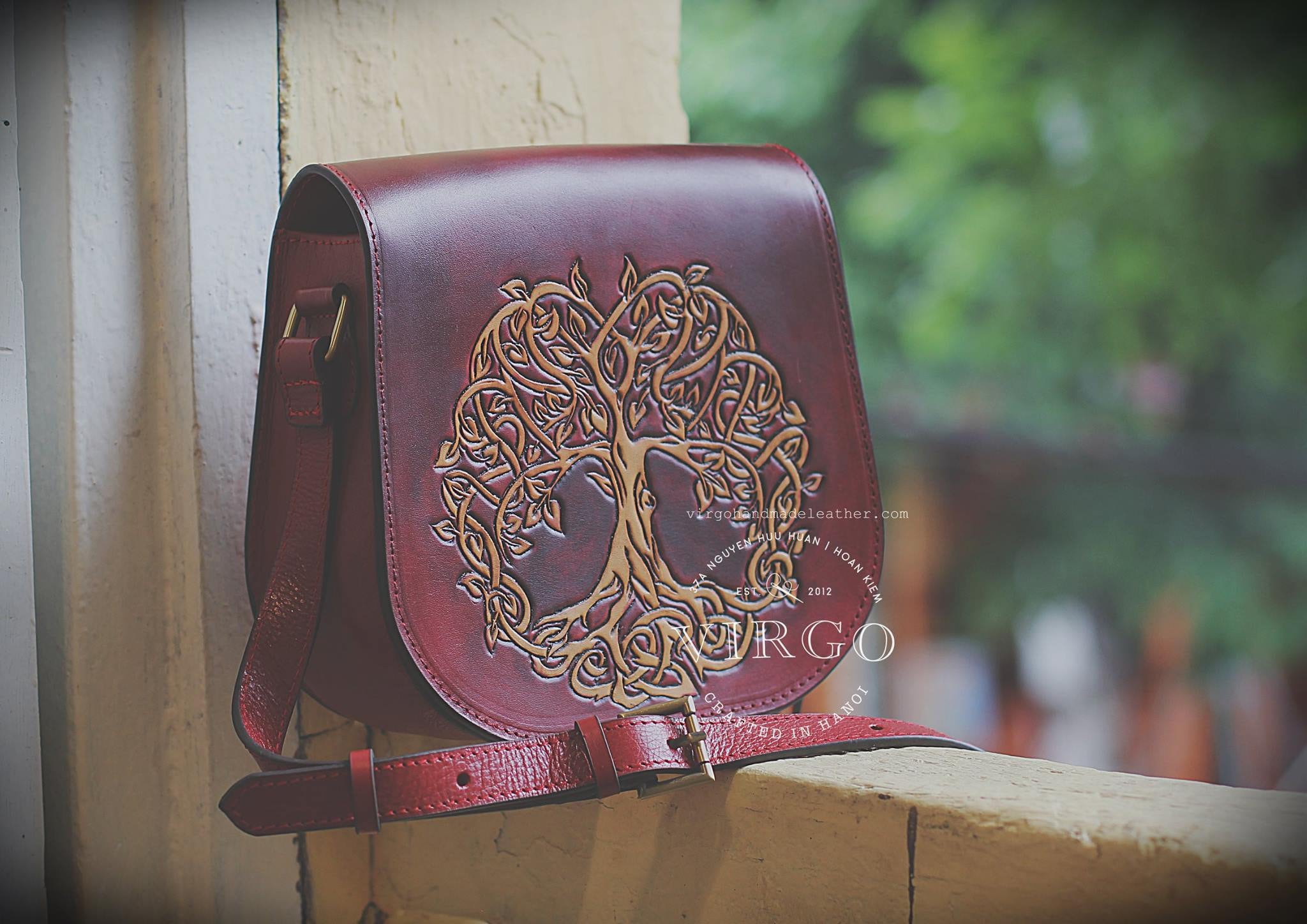 Tree of Life Cross Body Hand Carved Bag, Custom Handmade Leather Bag ...