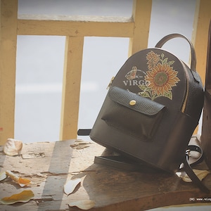 Sunflower Hand Tooled, Carved Backpack, Custom Handmade Backpack ...