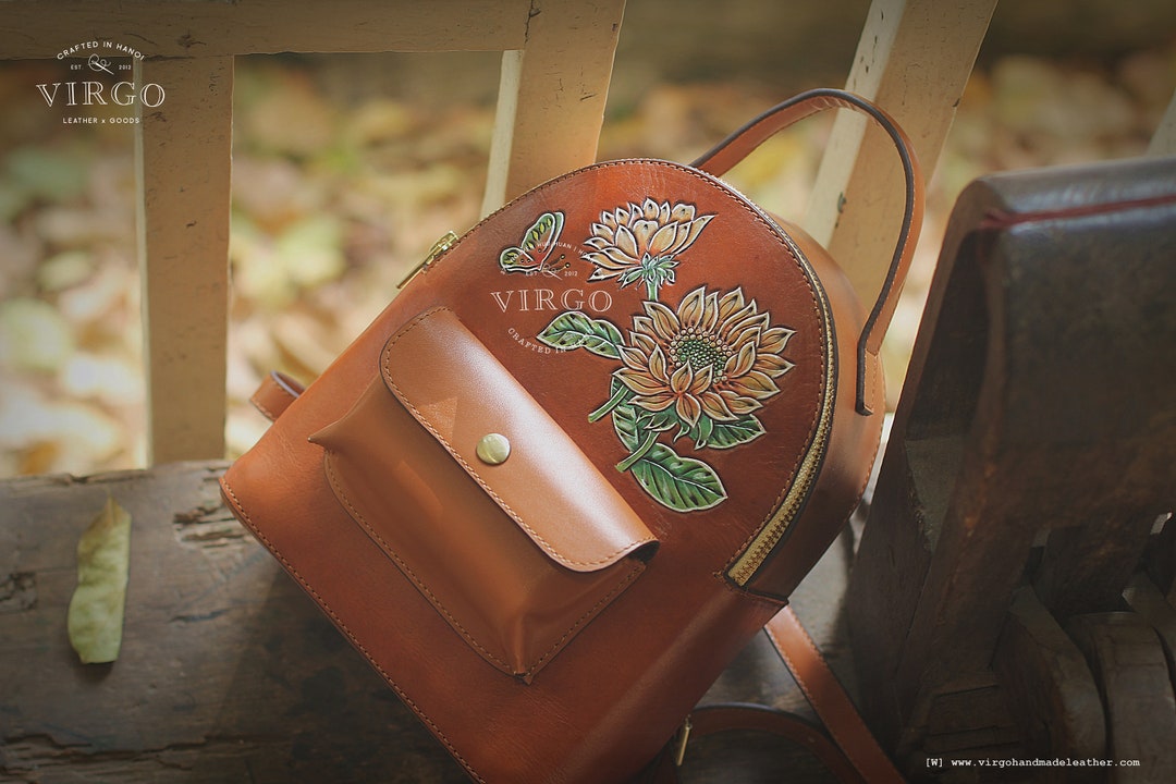 Sunflower Hand Tooled, Carved Backpack, Custom Handmade Backpack ...
