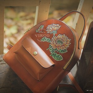 Sunflower Hand Tooled, Carved Backpack, Custom Handmade Backpack ...