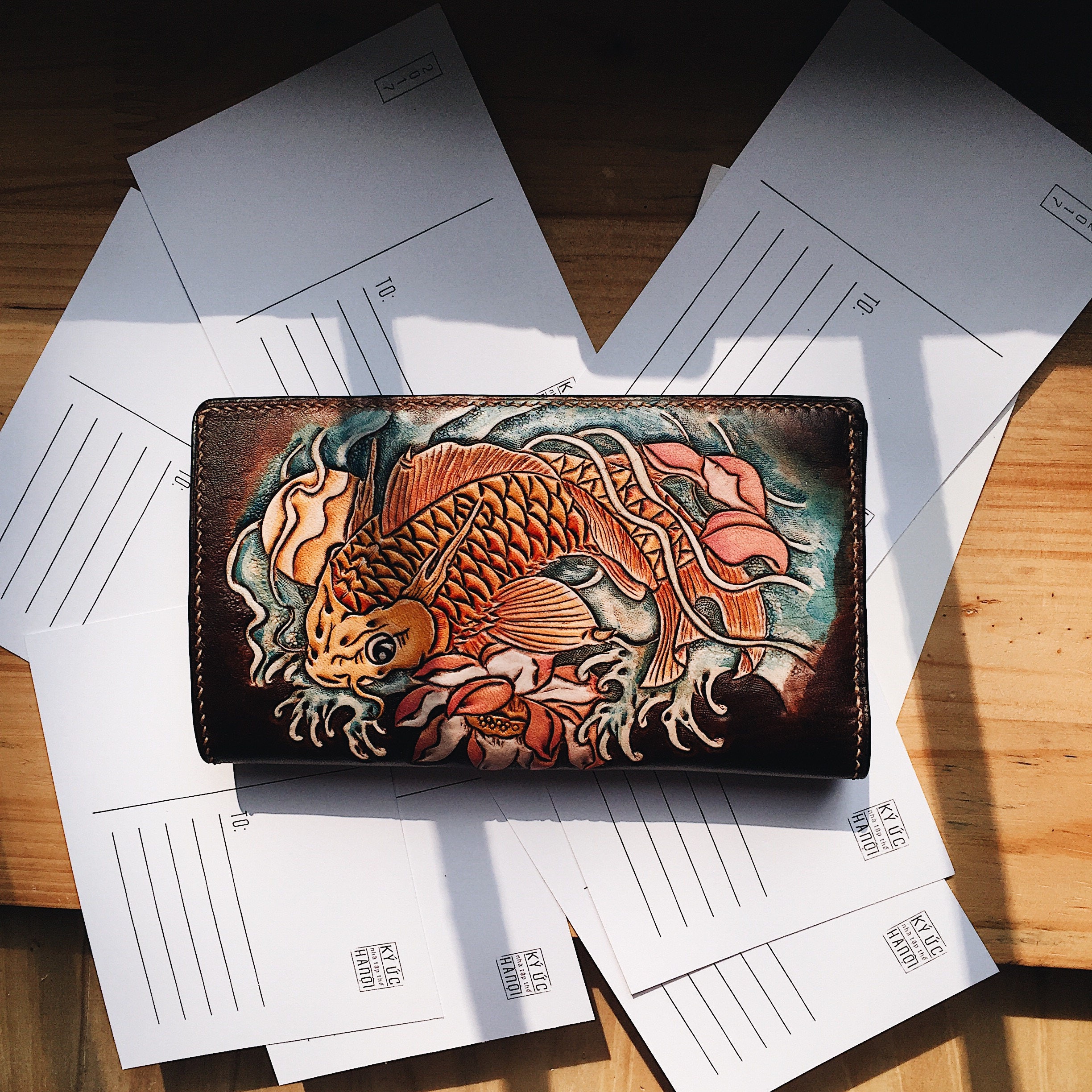 Koi Fish Leather Carving Wallet - Etsy