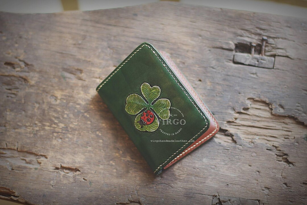 Lucky Clover and Lady Bug Hand Tooled Wallet Personalized Vegetable ...
