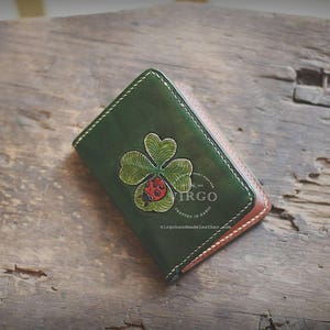 Lucky Clover and Lady Bug Hand Tooled Wallet Personalized Vegetable ...