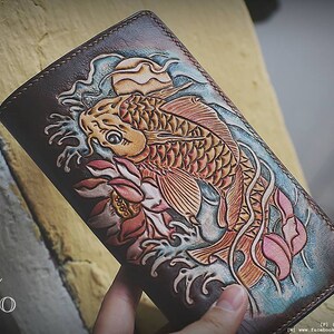 Koi Fish Leather Carving Wallet - Etsy