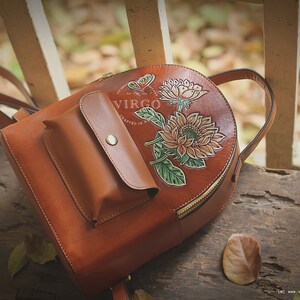 Sunflower Hand Tooled, Carved Backpack, Custom Handmade Backpack ...