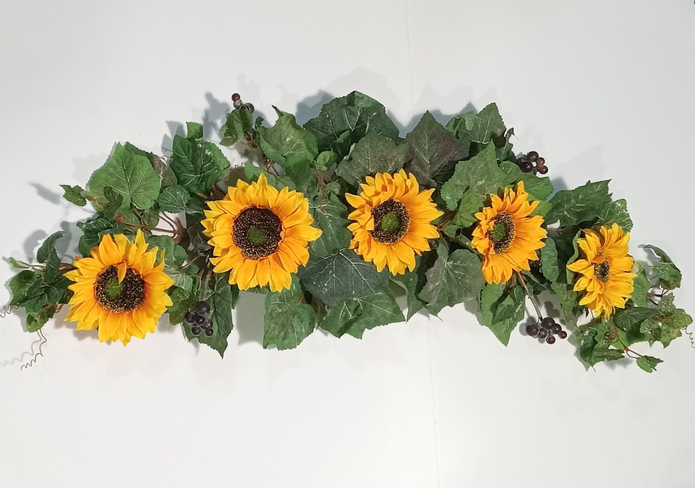 Frosted Grape Leaves With Sunflowers 36w Arch Swag Silk Flower on Wall ...