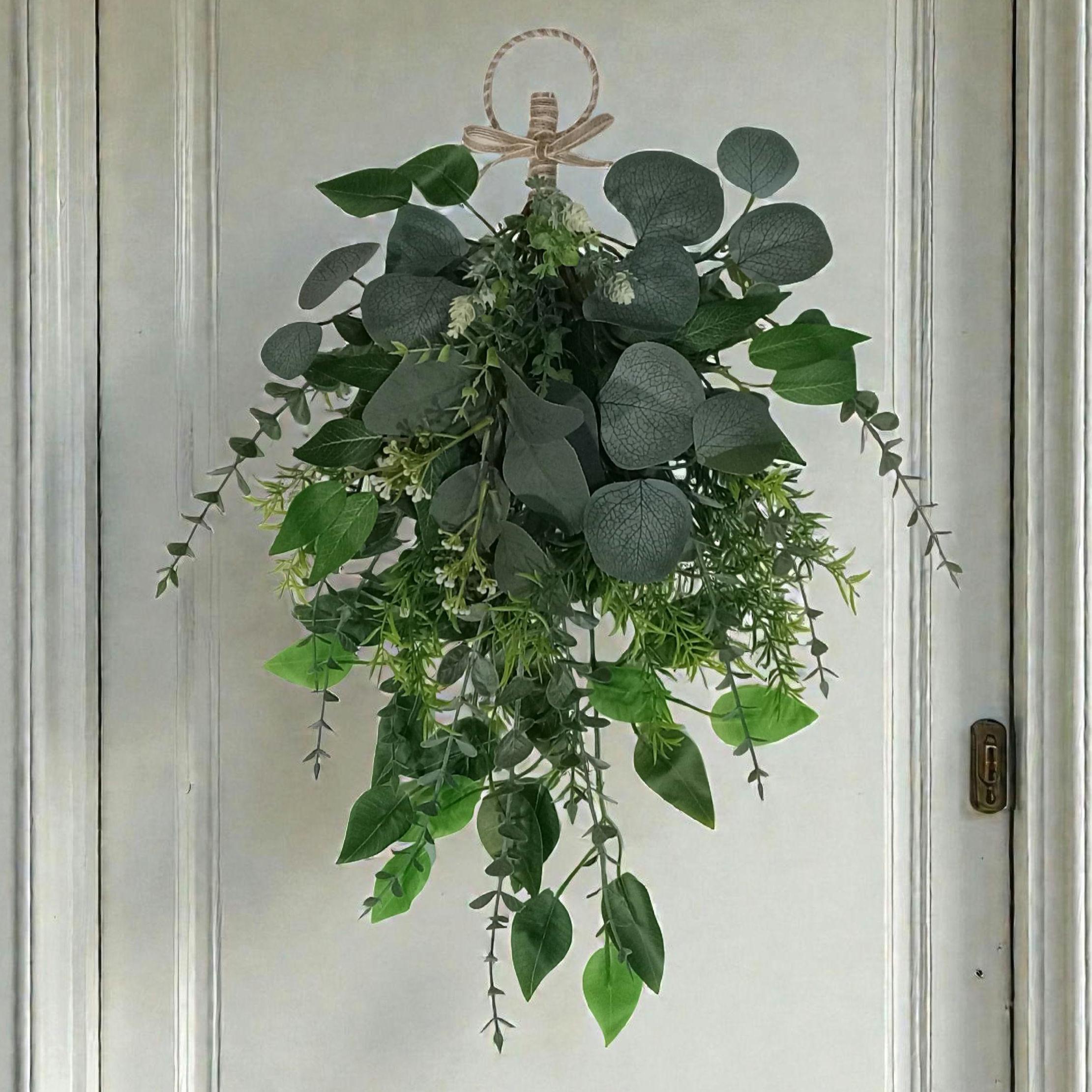 Teardrop Design Wall Door Swag Silk Greenery Eucalyptus Ficus Flower ...