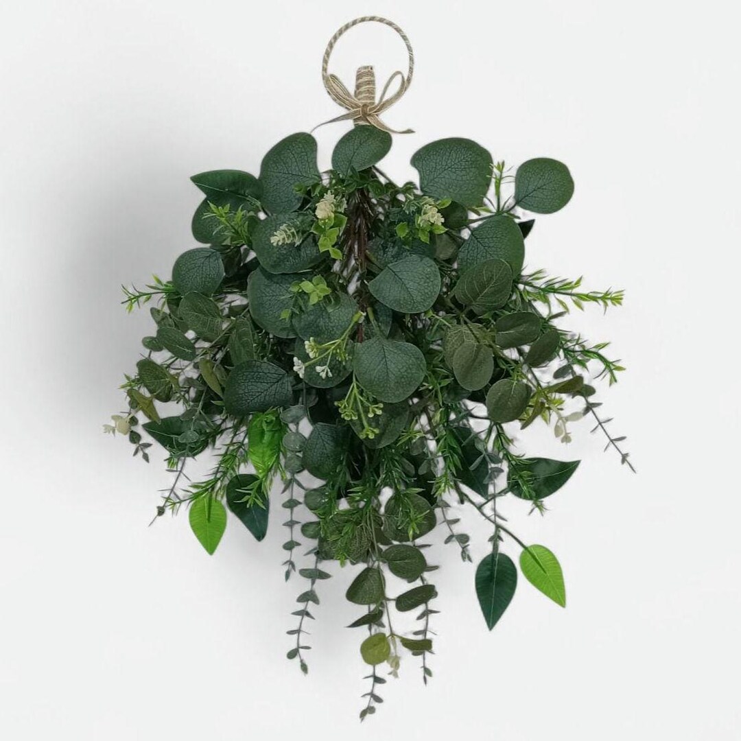 Teardrop Design Wall Door Swag Silk Greenery Eucalyptus Ficus Flower ...