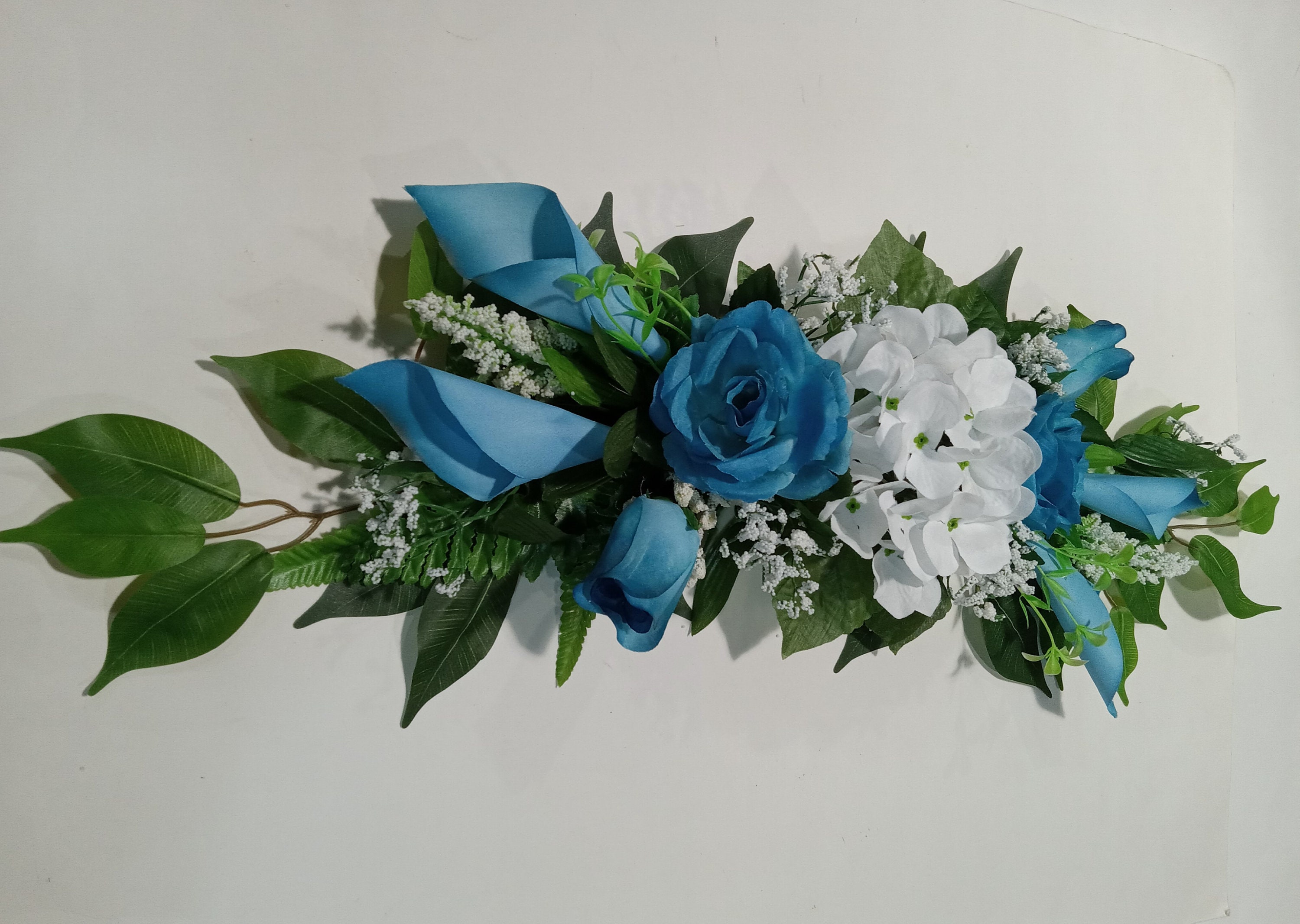 Wedding Arch Centerpiece Swag Turquoise Blue Rose and White Hydrangea ...