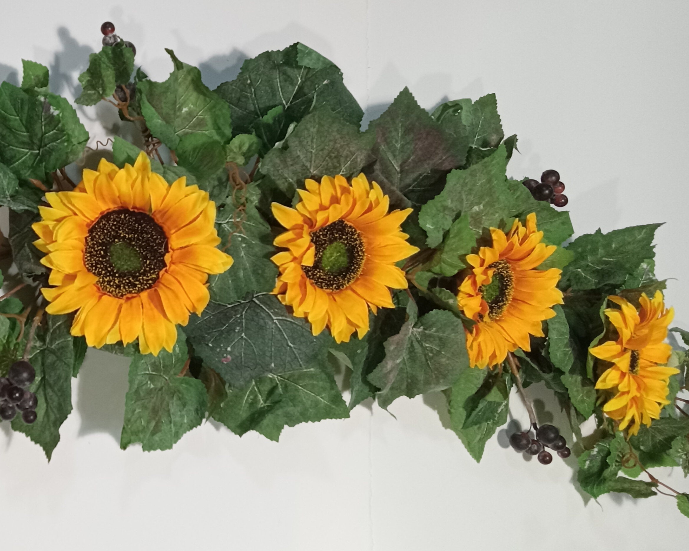Frosted Grape Leaves With Sunflowers 36w Arch Swag Silk Flower on Wall ...