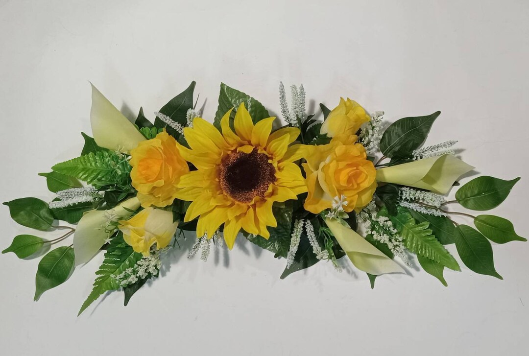 Sunflower Yellow Roses Lilies 25 W Swag Silk Flower Wall Door Arch ...