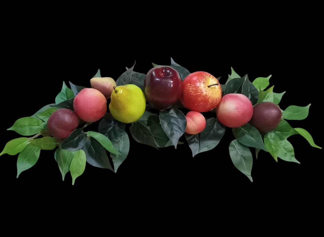 Mixed Fruit Apple Peach Pear Plum Wall Arrangement 25"w Swag Vine Door ...