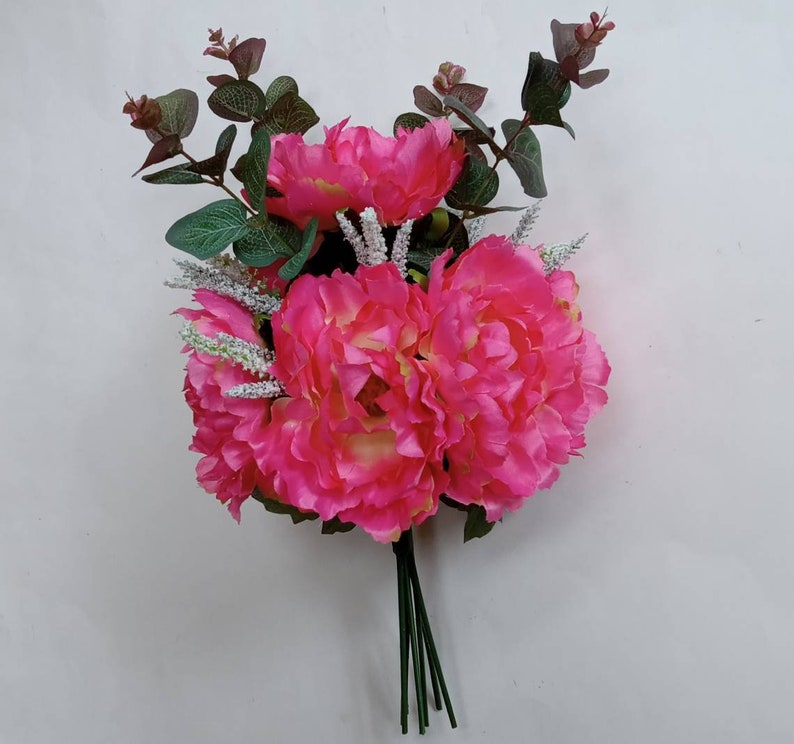 Pink Peony Bouquet Arrangement Topiary in Vase Basket 15"h 9"w ...