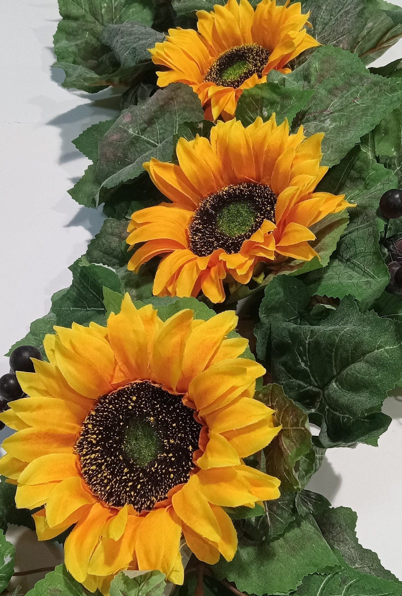 Frosted Grape Leaves With Sunflowers 36w Arch Swag Silk Flower on Wall ...