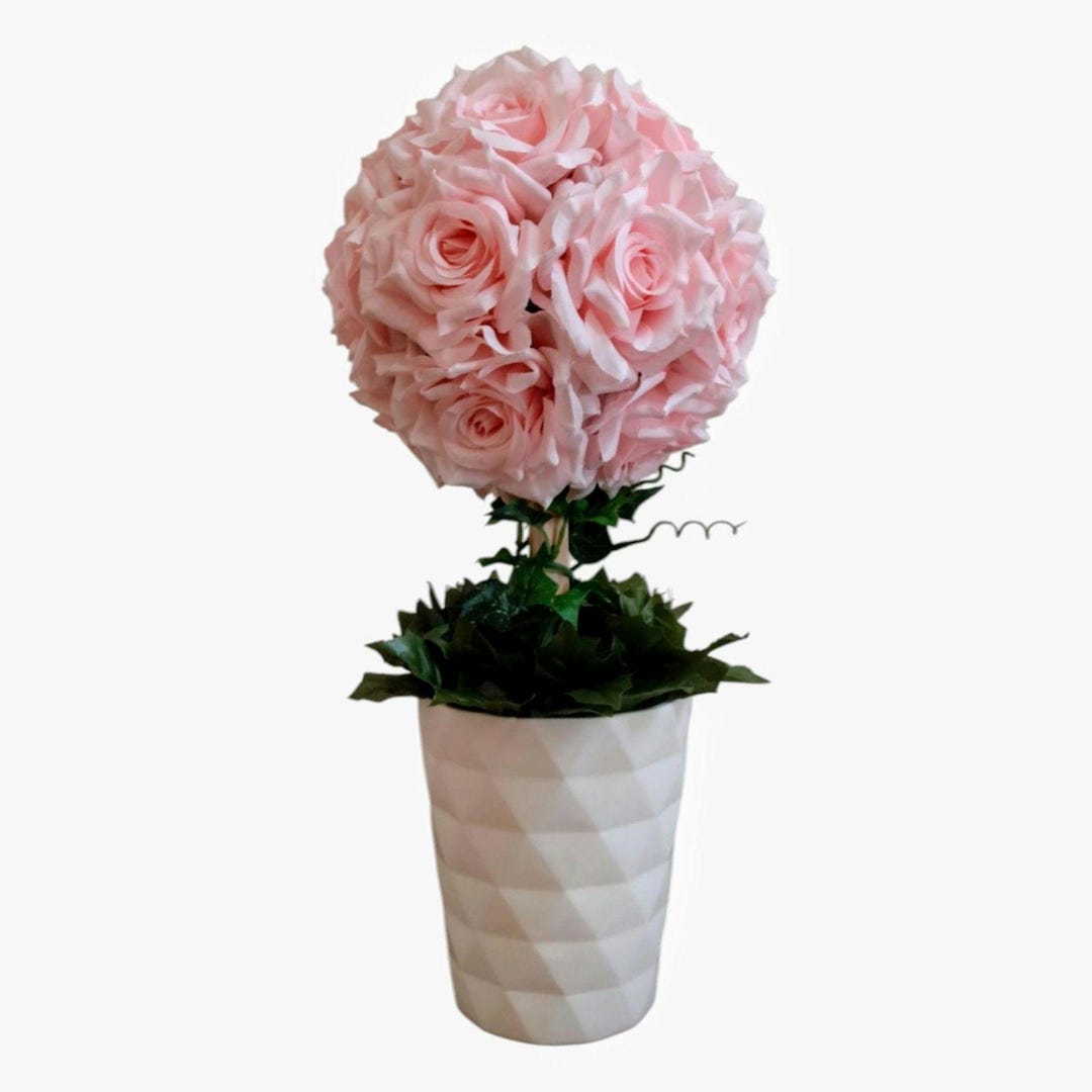 Pink Rose Topiary Vase 16"h Silk Flower Arrangement Floor Table Foyer ...