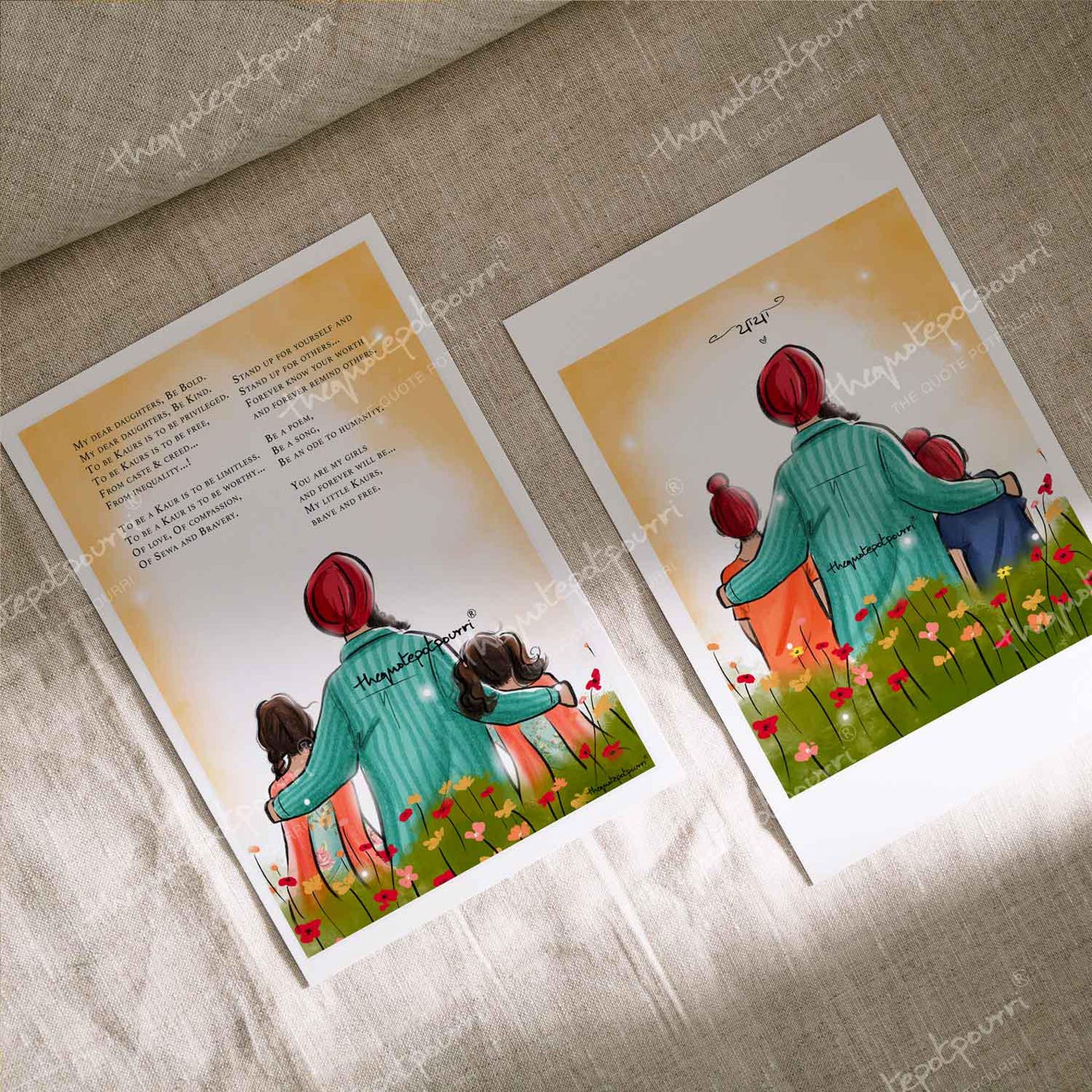 Personalized Sikh Dad and Kids Art Print | Punjabi Family Portrait - Etsy