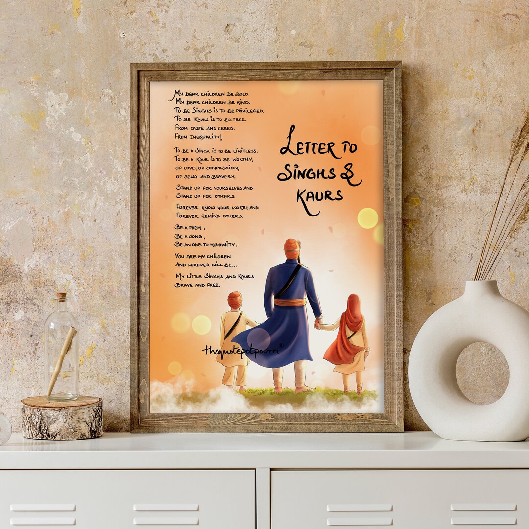 Buy Letter to Singh's and Kaur's Art Poem Quote Art Sikh Artwork Guru ...