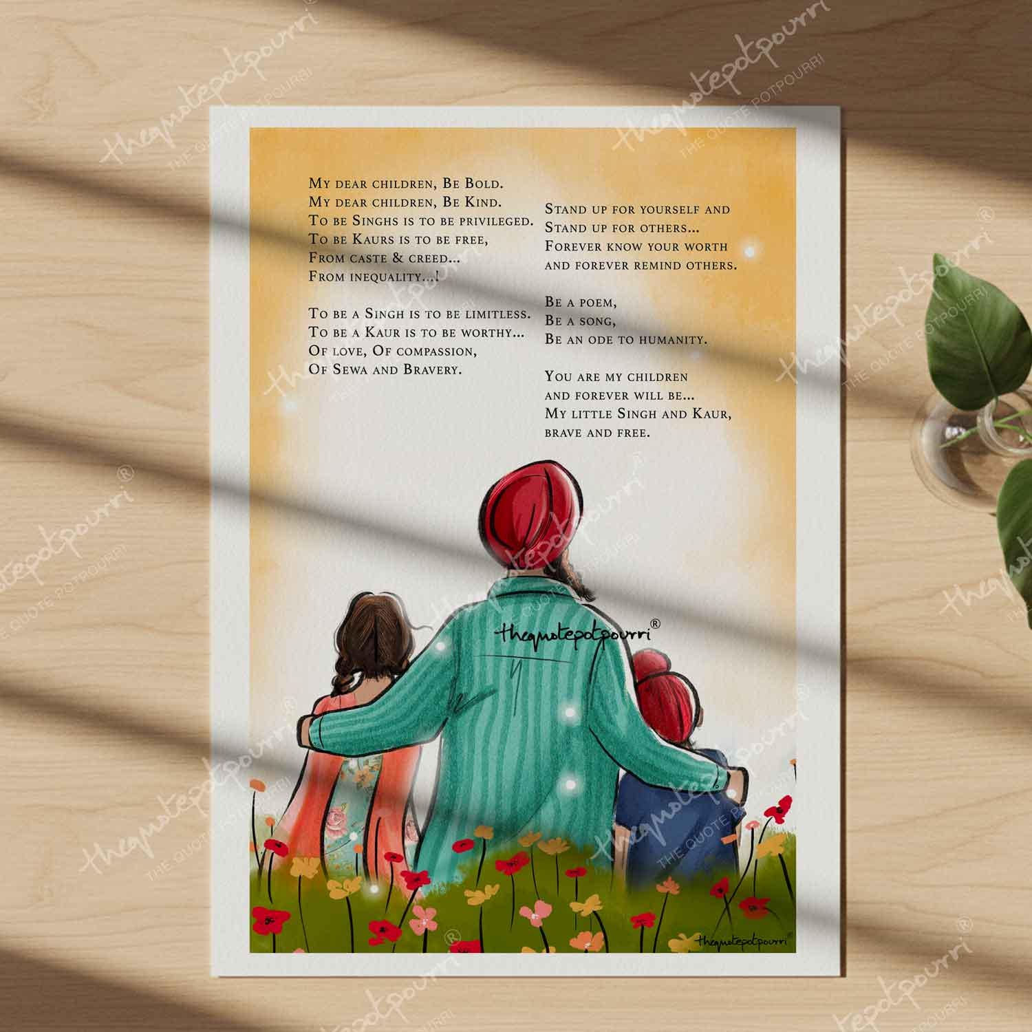 Personalized Sikh Dad and Kids Art Print | Punjabi Family Portrait - Etsy