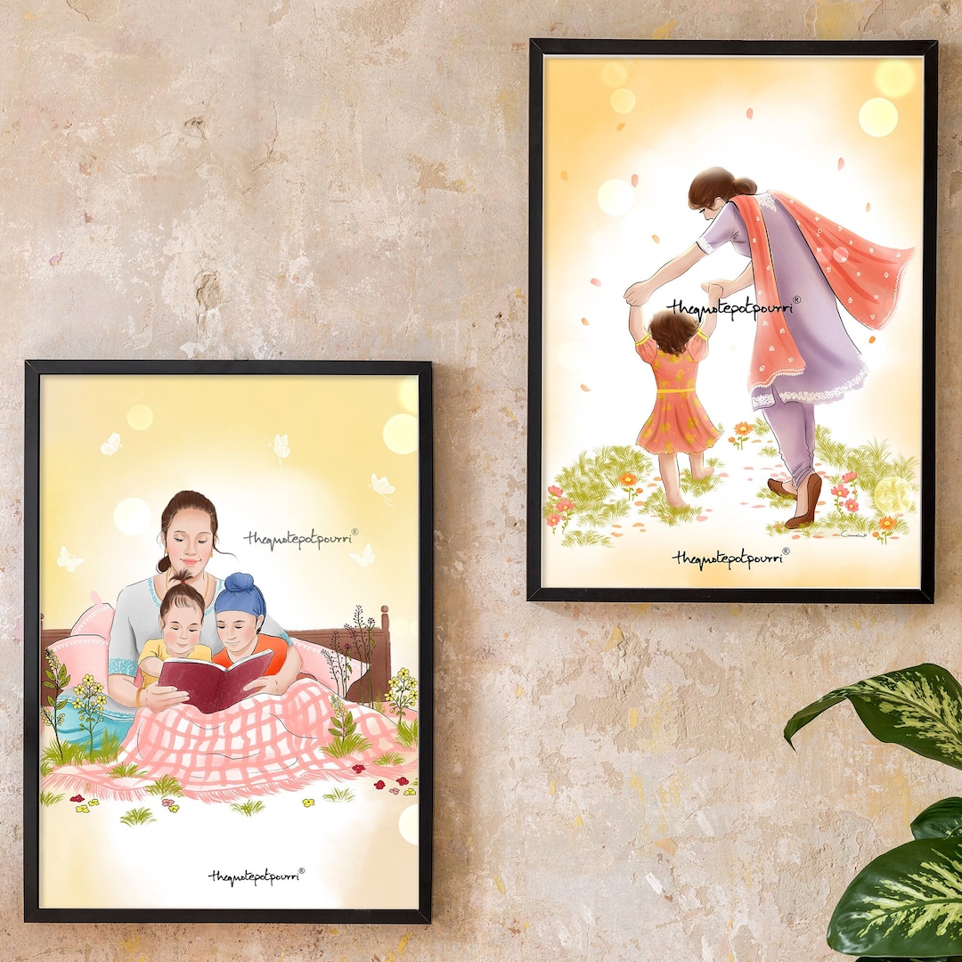 MOTHER & CHILD ART Sikh Moms Art Punjabi Mom Art Indian Mother Gifts ...