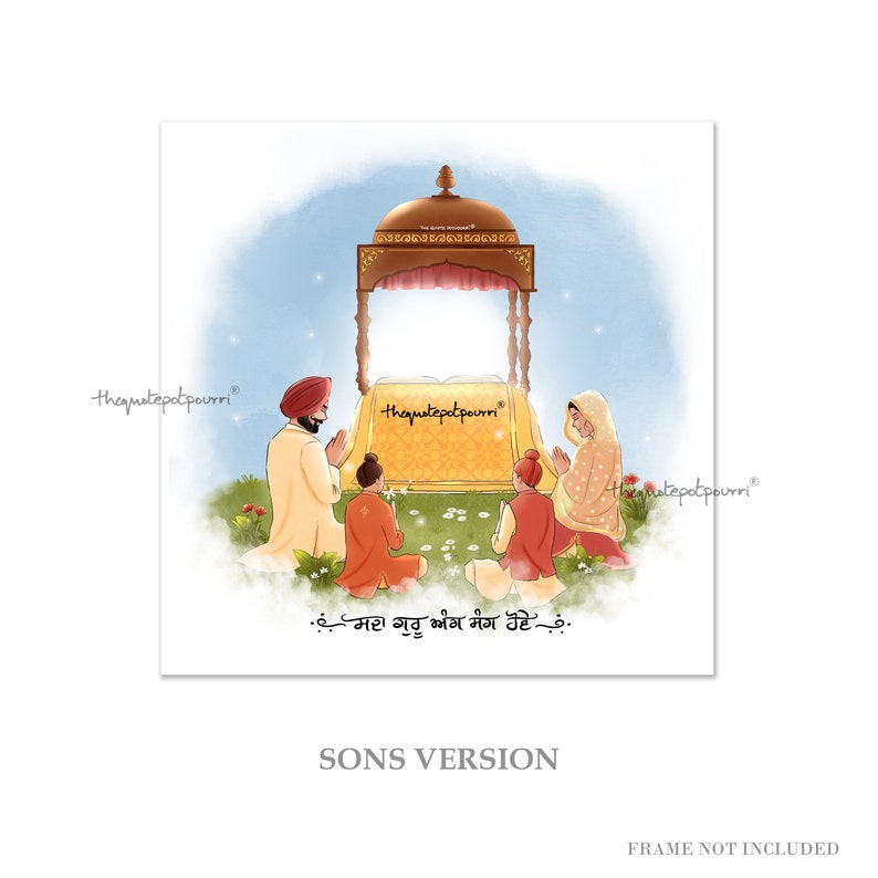 Family Praying Art Guru Ang Sang Punjabi Kids Sikh Art - Etsy
