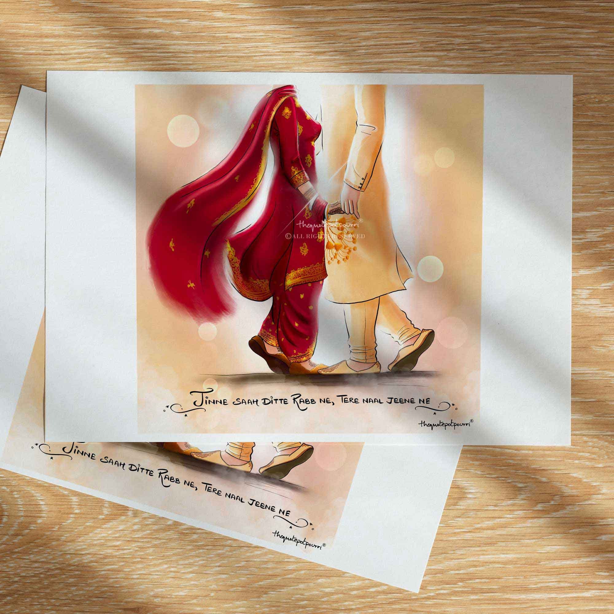 Sikh Couple Art Saah Wedding Anniversary Gifts Gifts for Couples Sikh ...