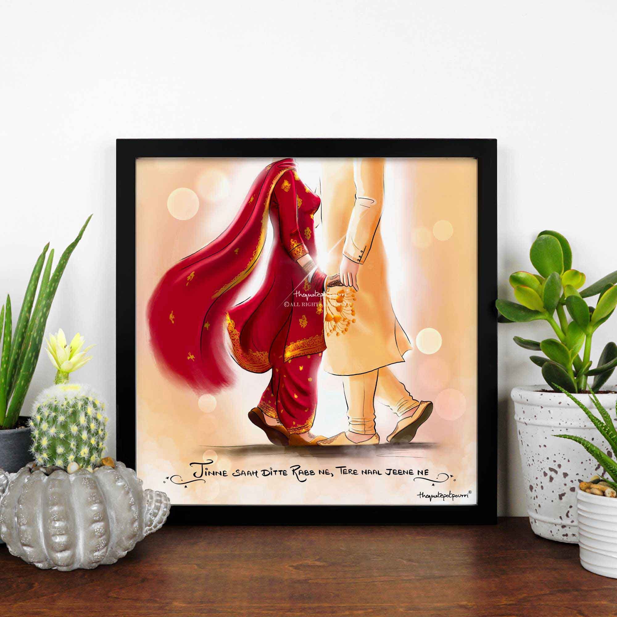 Sikh Couple Art Saah Wedding Anniversary Gifts Gifts for Couples Sikh ...