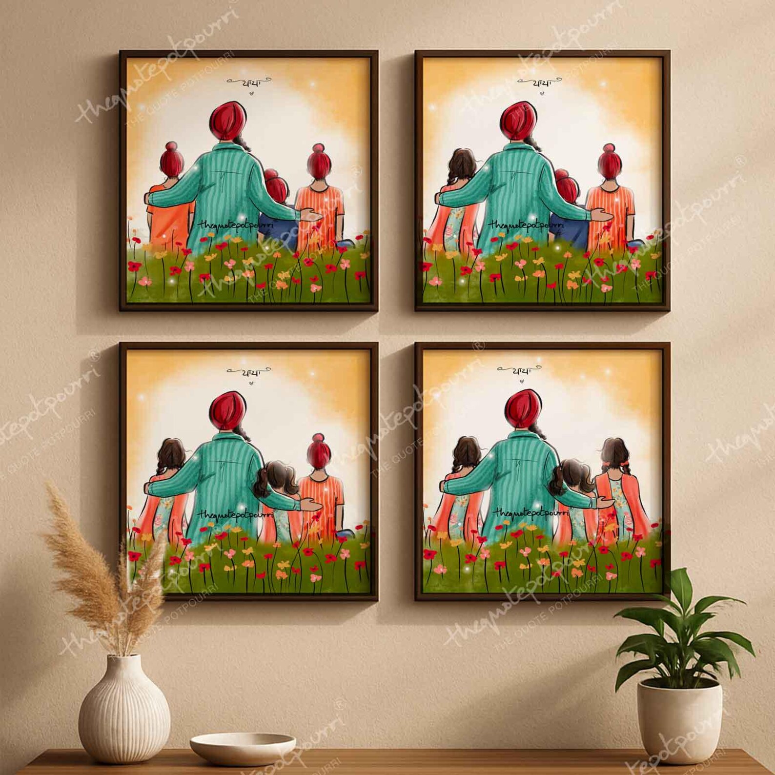Personalized Sikh Dad and Kids Art Print | Punjabi Family Portrait - Etsy