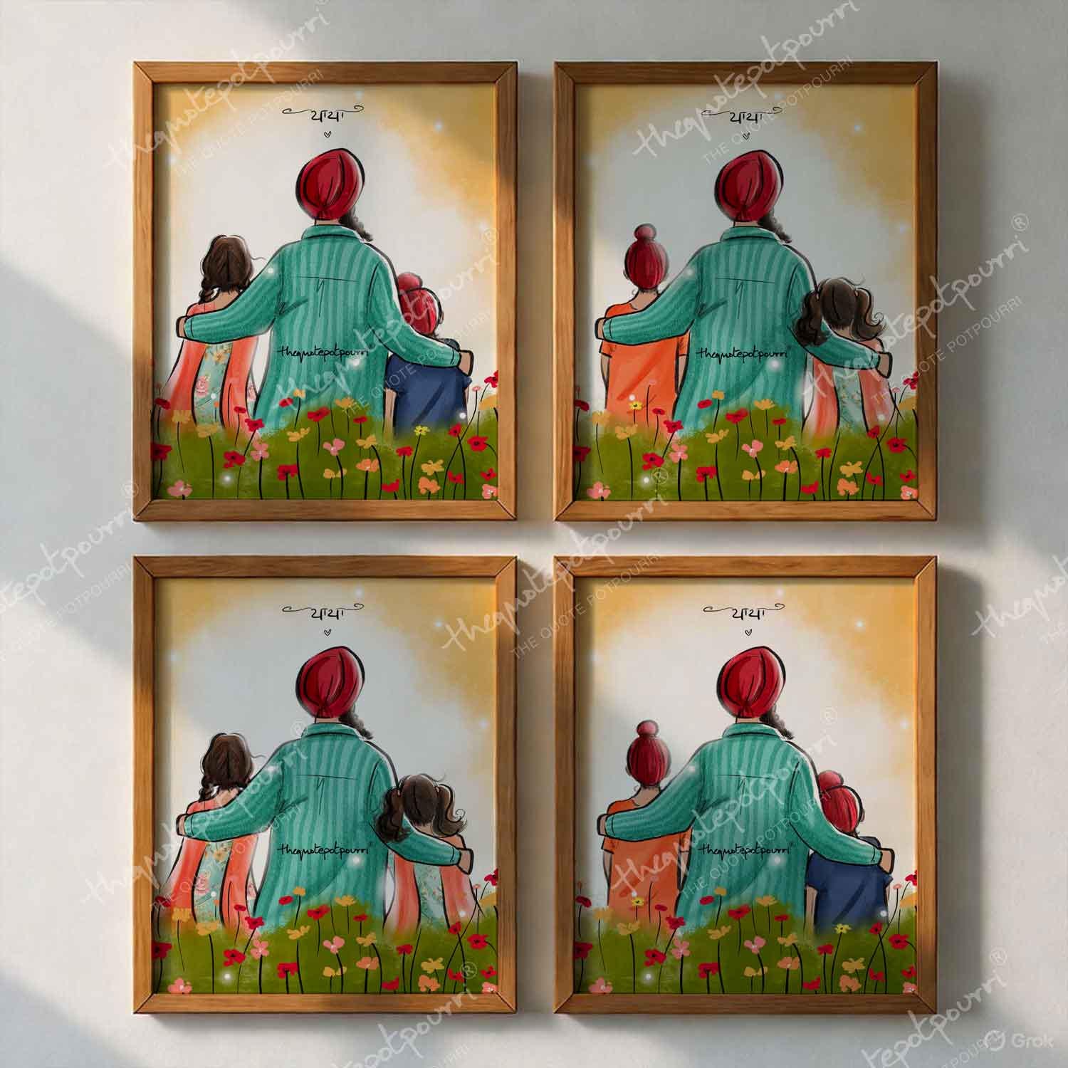 Personalized Sikh Dad and Kids Art Print | Punjabi Family Portrait - Etsy