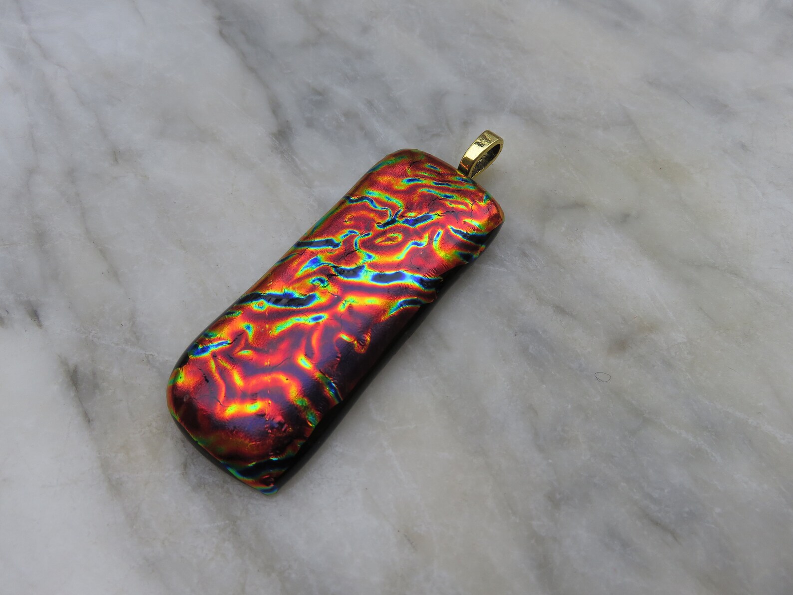 Oil Slick Metallic Pillar Pendant Dichroic Glass - Etsy