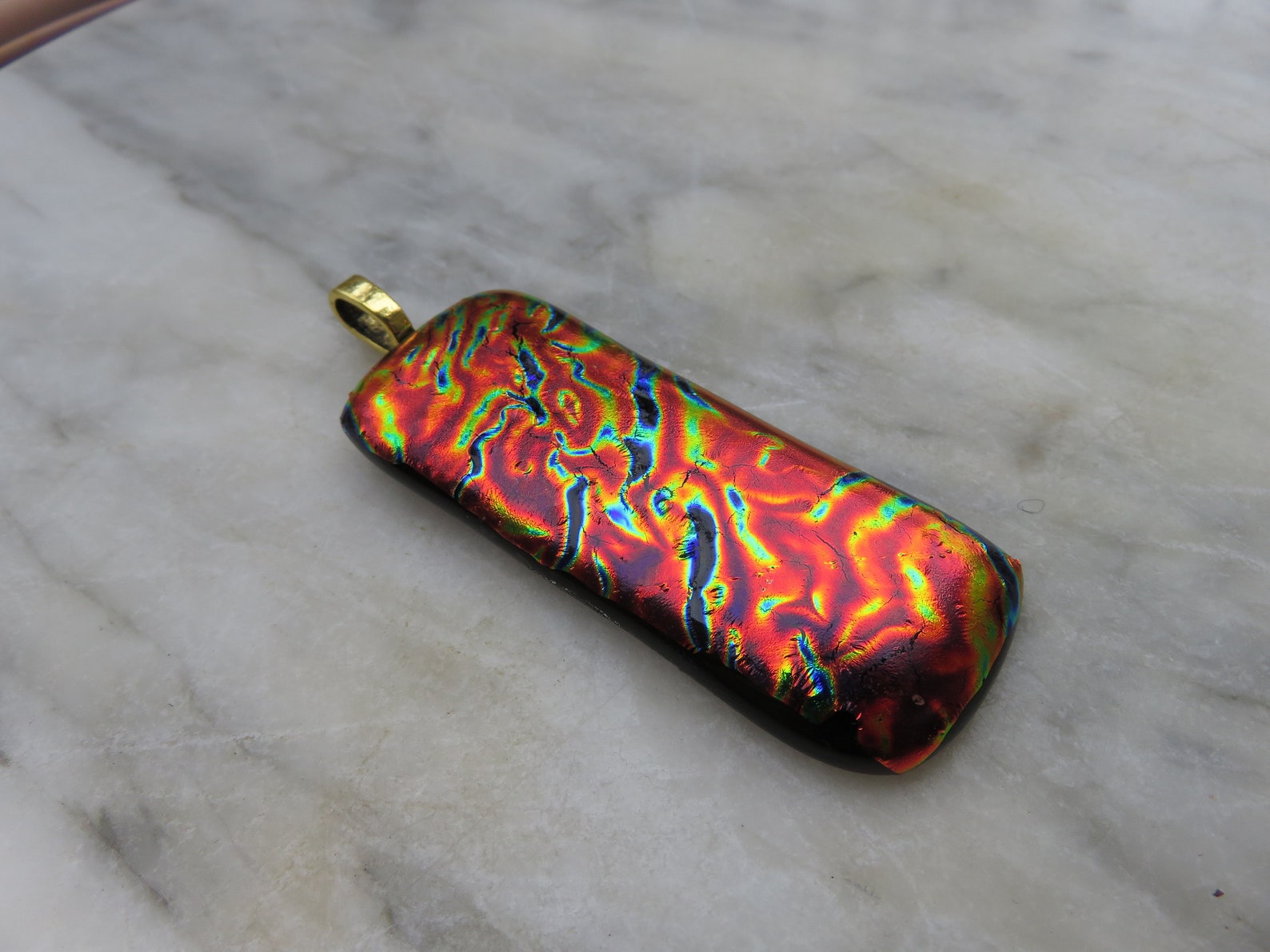 Oil Slick Metallic Pillar Pendant, Dichroic Glass - Etsy
