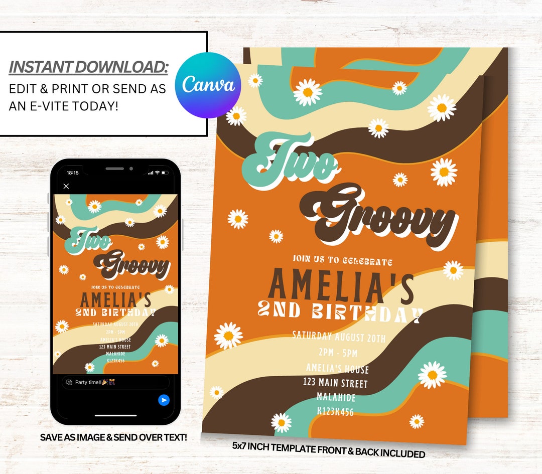 Retro Invitation, Two Groovy Birthday Party, Retro Disco Invites ...