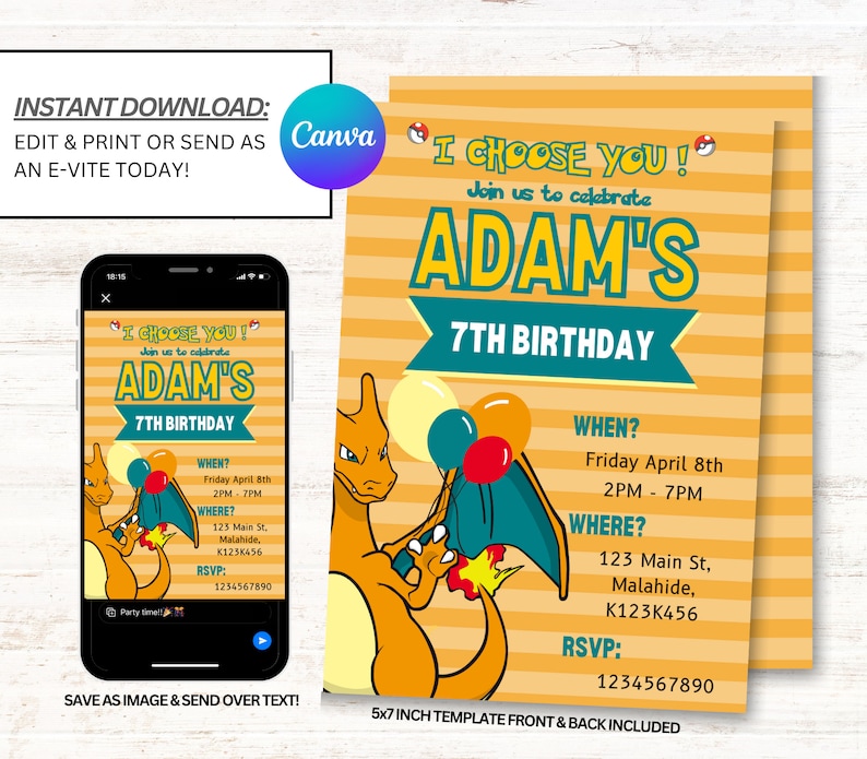Invitaciones de Charizard Invitaciones de Pokémon - Etsy España