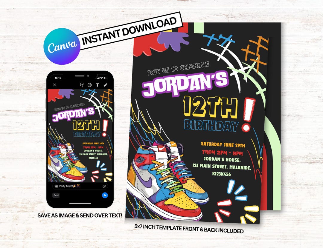 Sneaker Birthday Invitation, Sneaker Invites, Sneaker Invitations ...