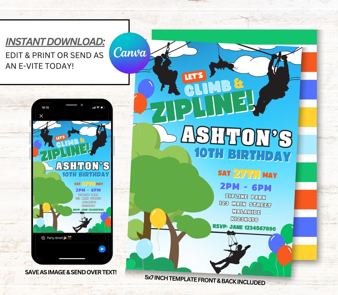 Zipline Birthday Invitations, Zip-line Invites, Zip Line Party ...
