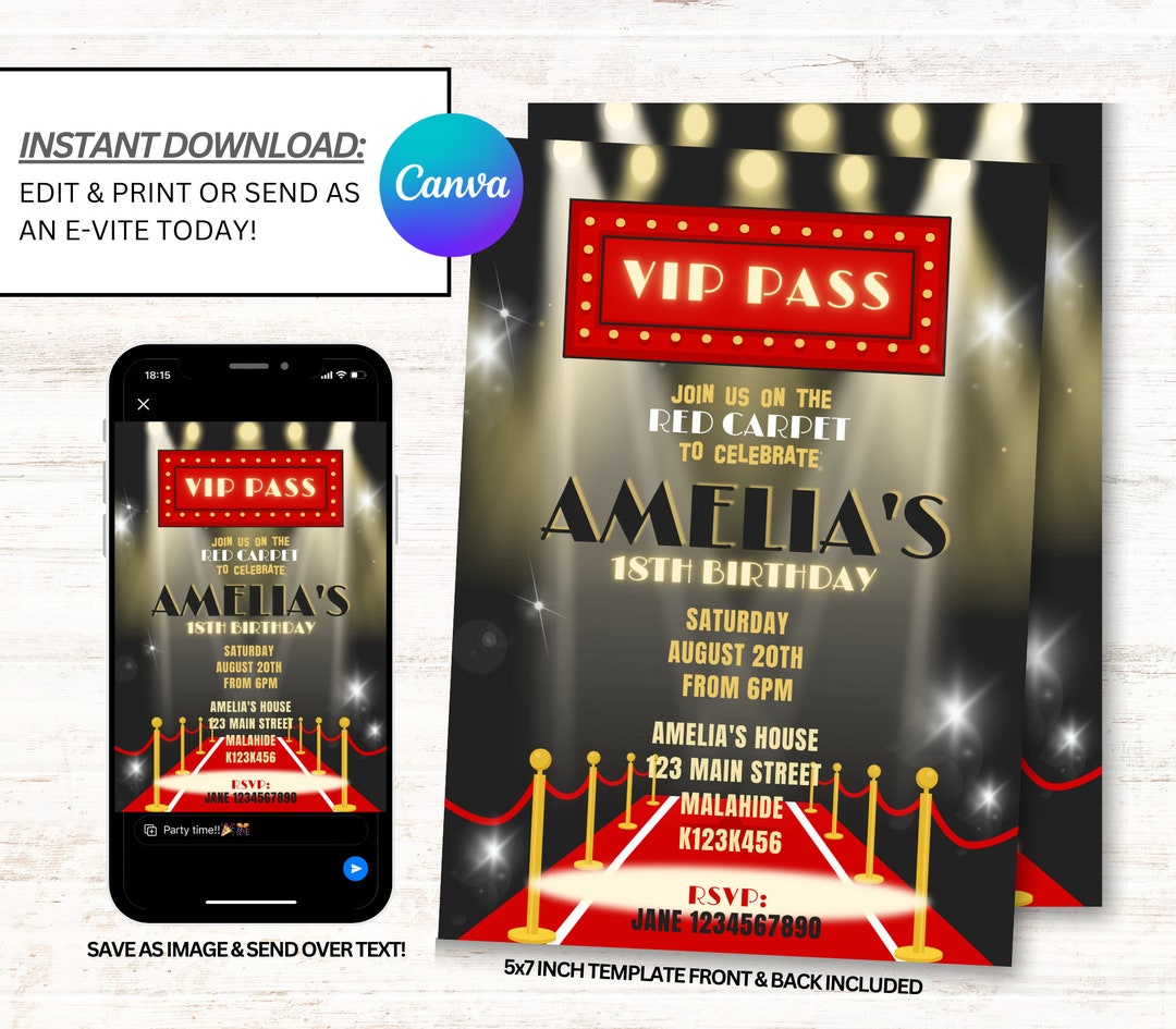 VIP Invitation, Red Carpet Invite, Limo Invitations, Instant Download ...