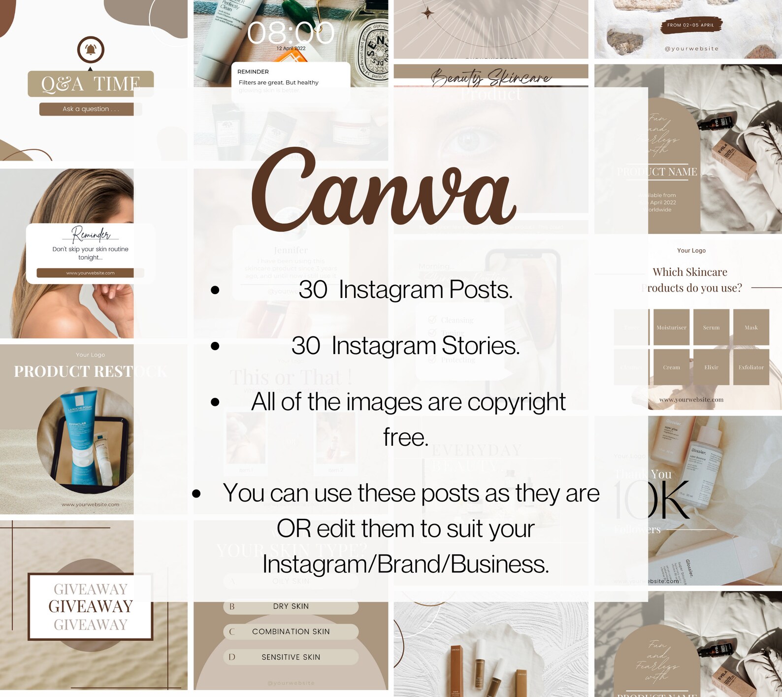 60 Skincare/beauty Instagram Post & Story Templates - Engagement Posts ...