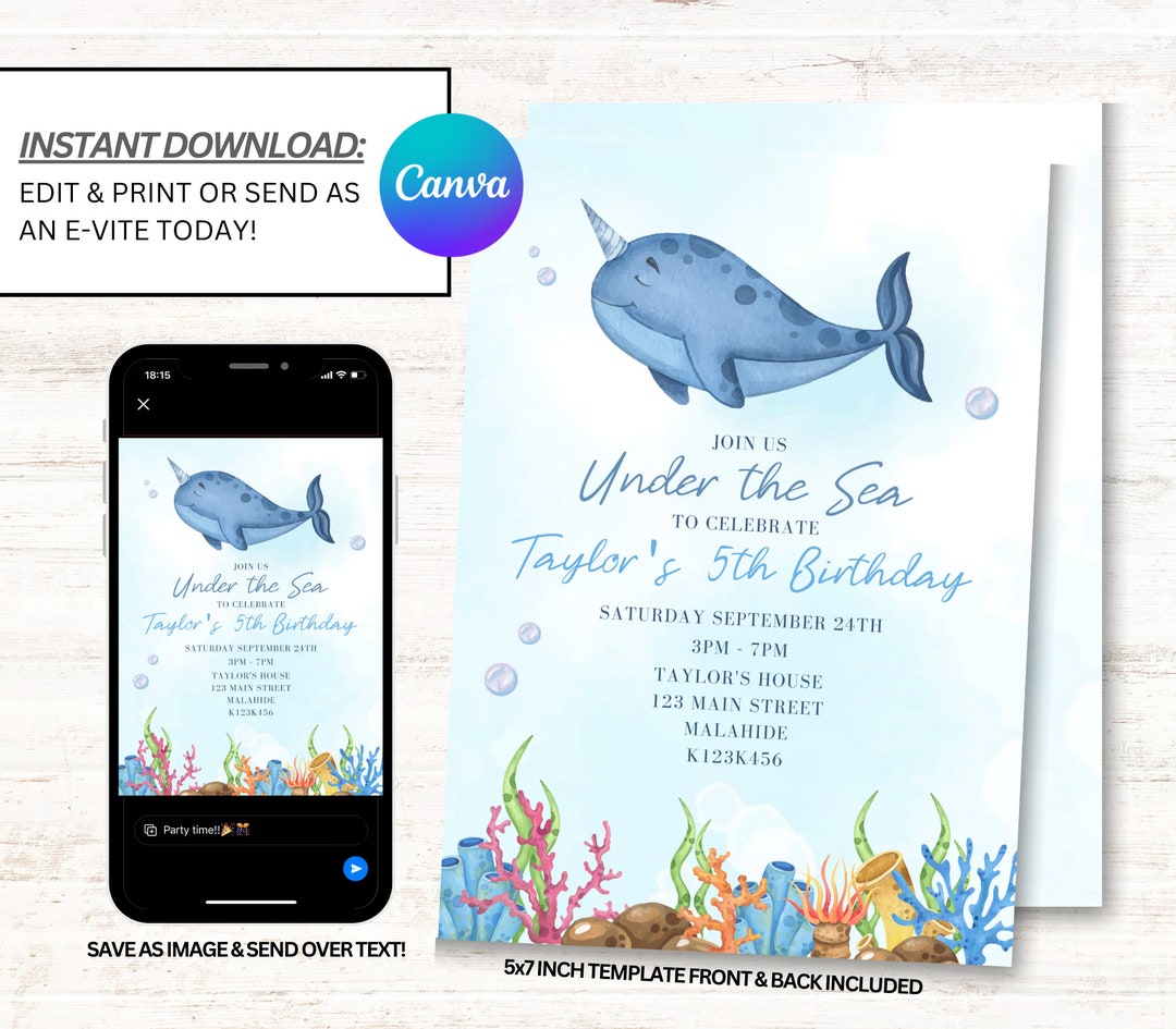 Narwhal Invitations, Narwhal Birthday Invites, Instant Download - Etsy