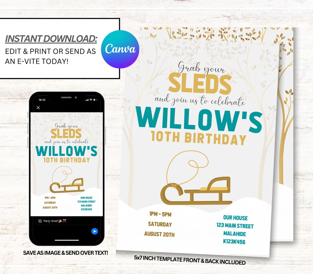 Sledding Invitation, Sledding Party Invite, Sled Invitation, Instant ...