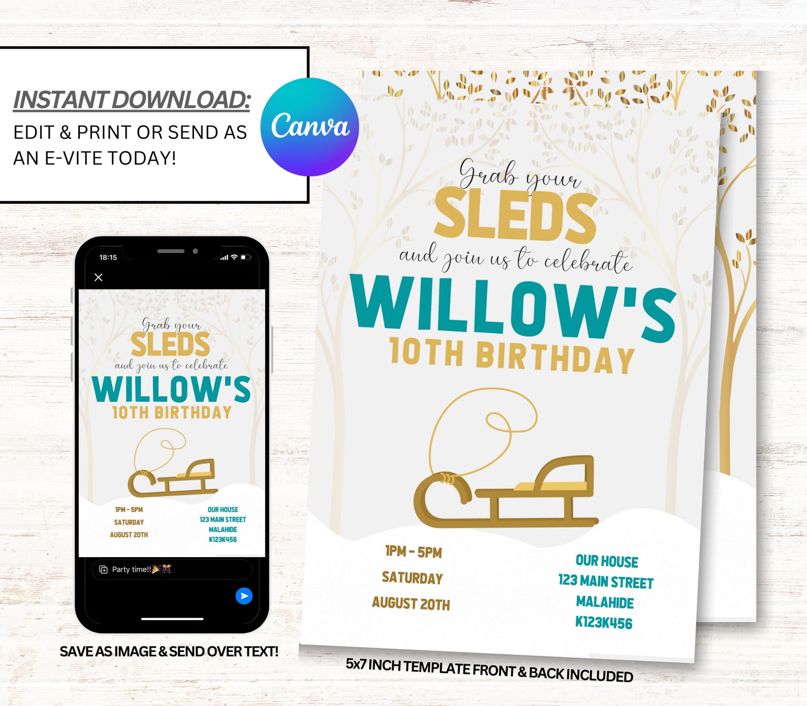 Sledding Invitation, Sledding Party Invite, Sled Invitation, Instant ...