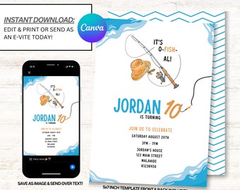 Editable Fishing Invitation, Fishing Birthday Invitation, Fish ...