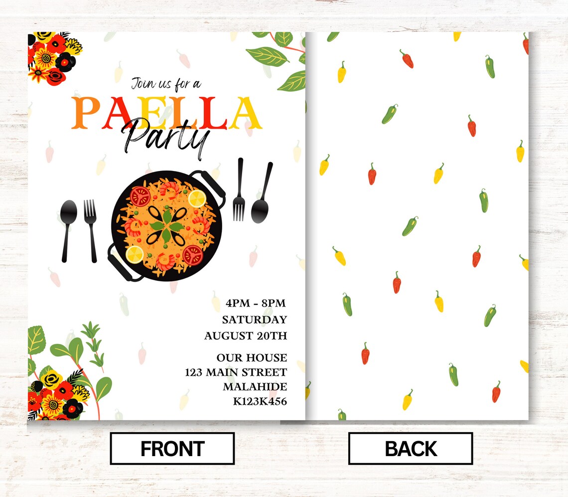 Paella Party Invitation, Paella Party Invites, Paella Invitations ...