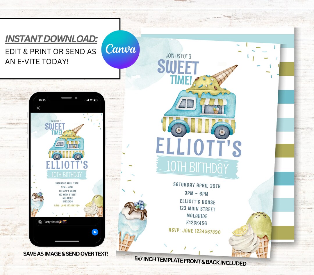 Ice Cream Party Invitation, Ice Cream Invitations, Ice Cream Birthday ...