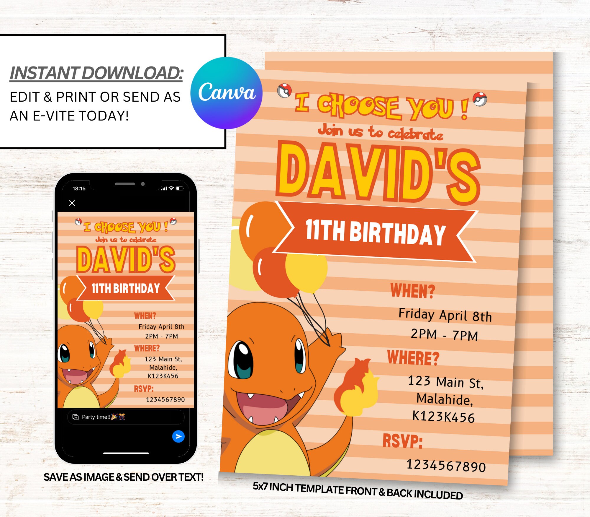 Charmander Invitations, Pokemon Invitations, Pokemon Birthday Invites ...