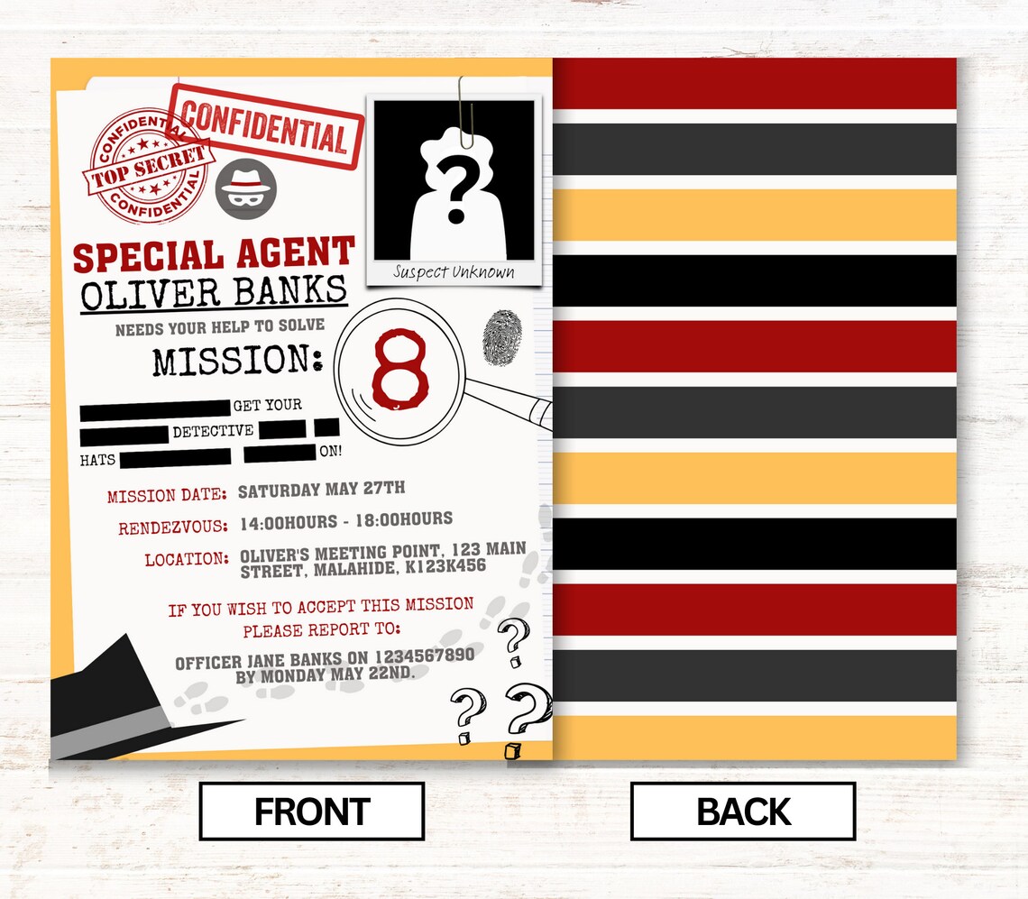 Spy Invitation, Detective Birthday Invitations, Spy Invites, Detective ...