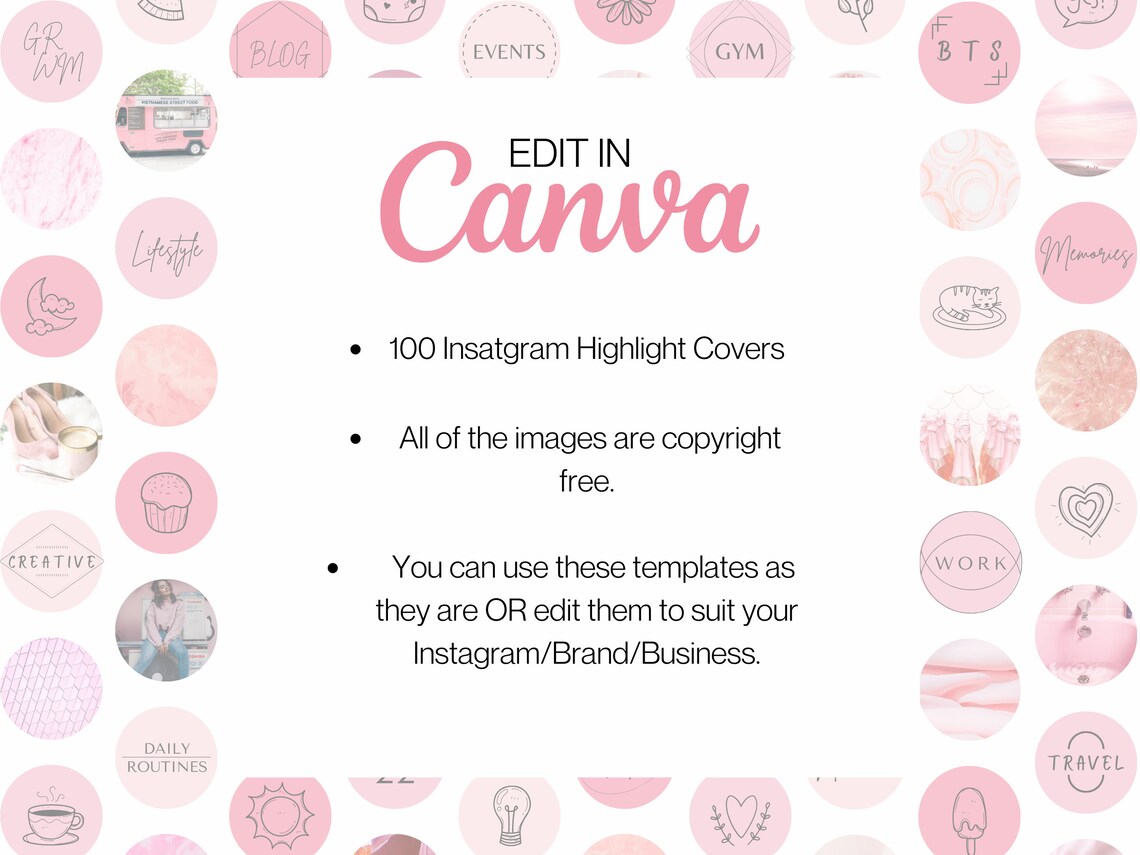 100 Pink Instagram Story Highlight Covers Canva Editable - Etsy