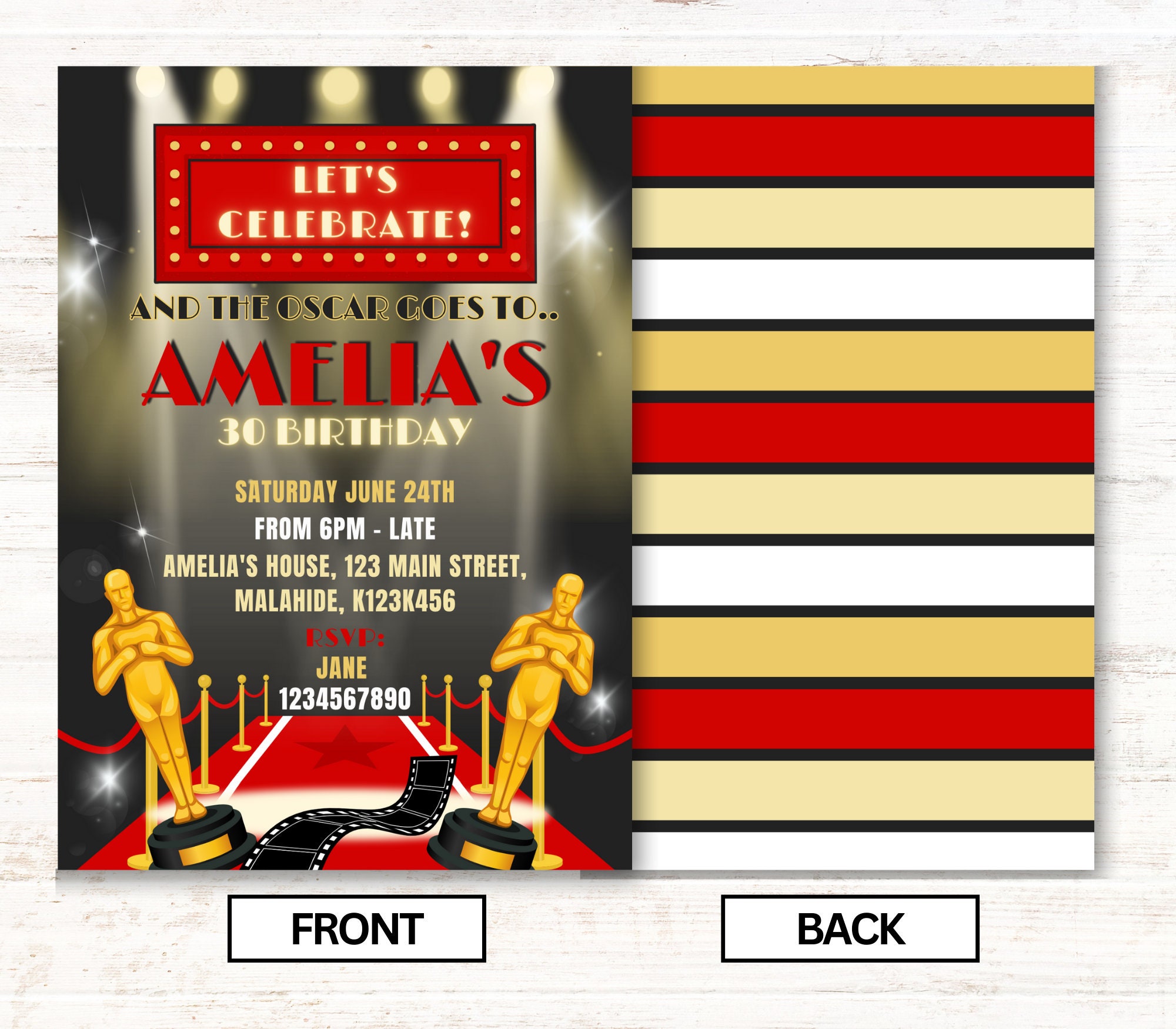 Oscar Party Invite Oscars Theme Party Invitation Oscars - Etsy UK